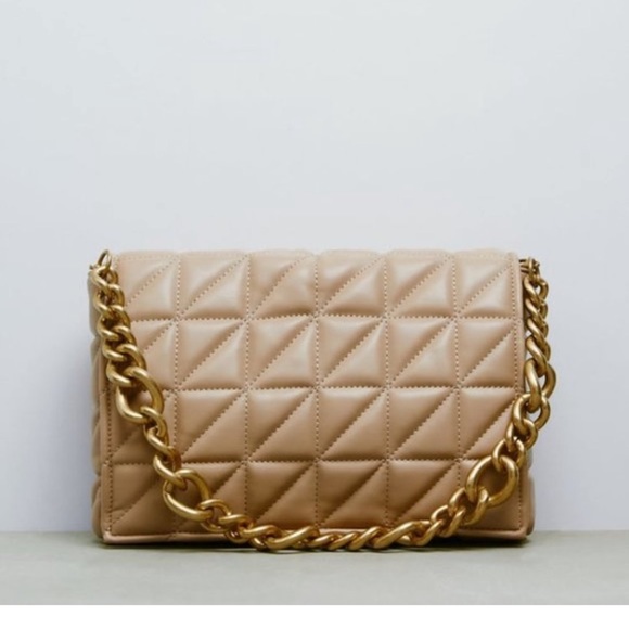 Zara | Bags | Zara Tan Quilted Bag With Gold Chain | Poshmark